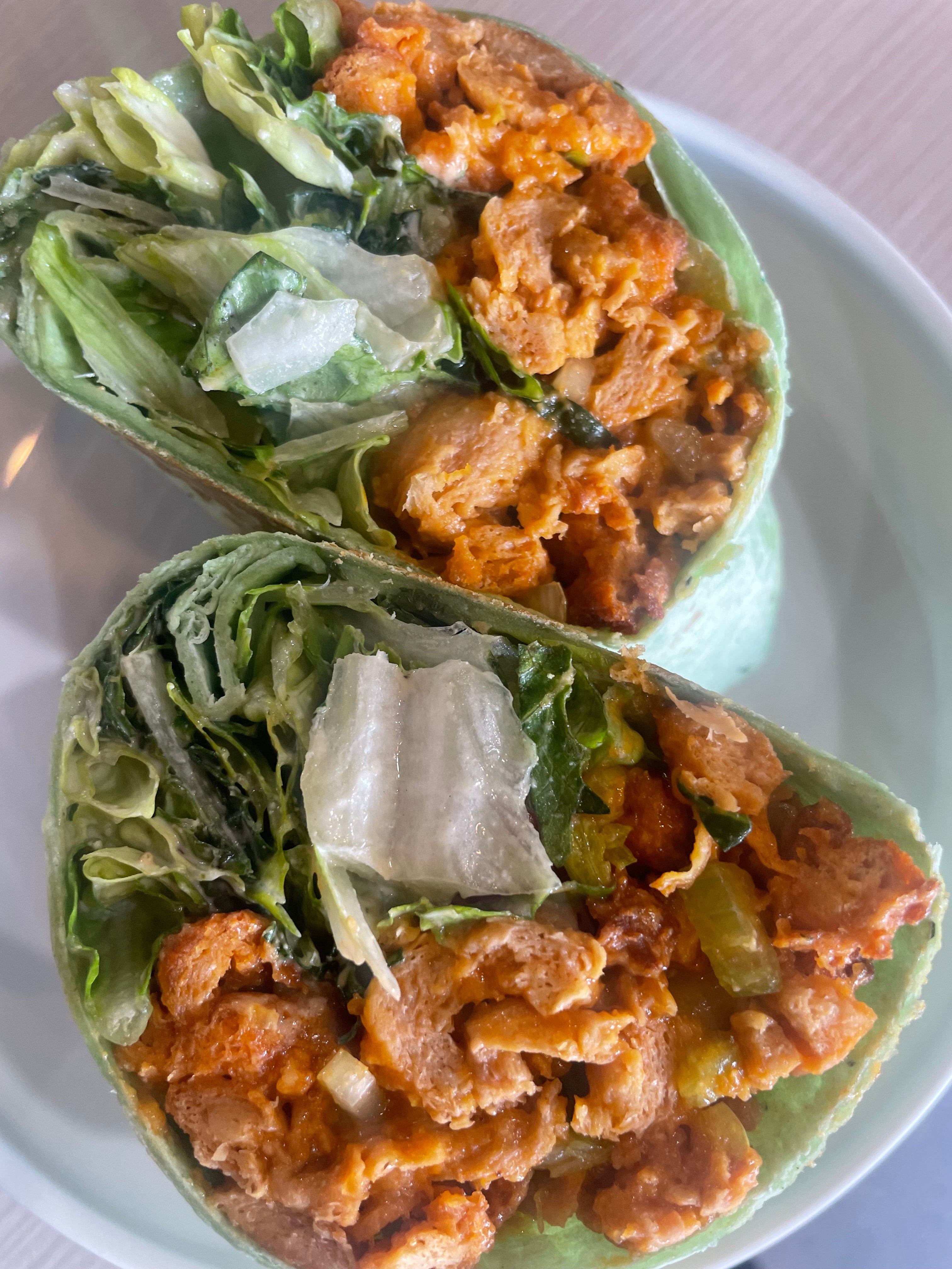 SPICY "CHICK'N" CAESAR WRAP OR SALAD | Juicy Brew